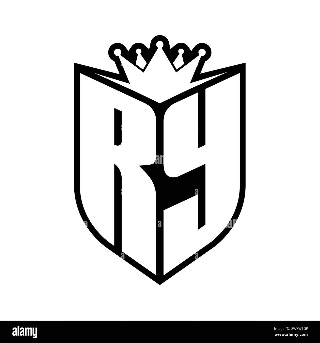 RY Letter bold monogram with shield shape and sharp crown inside shield ...