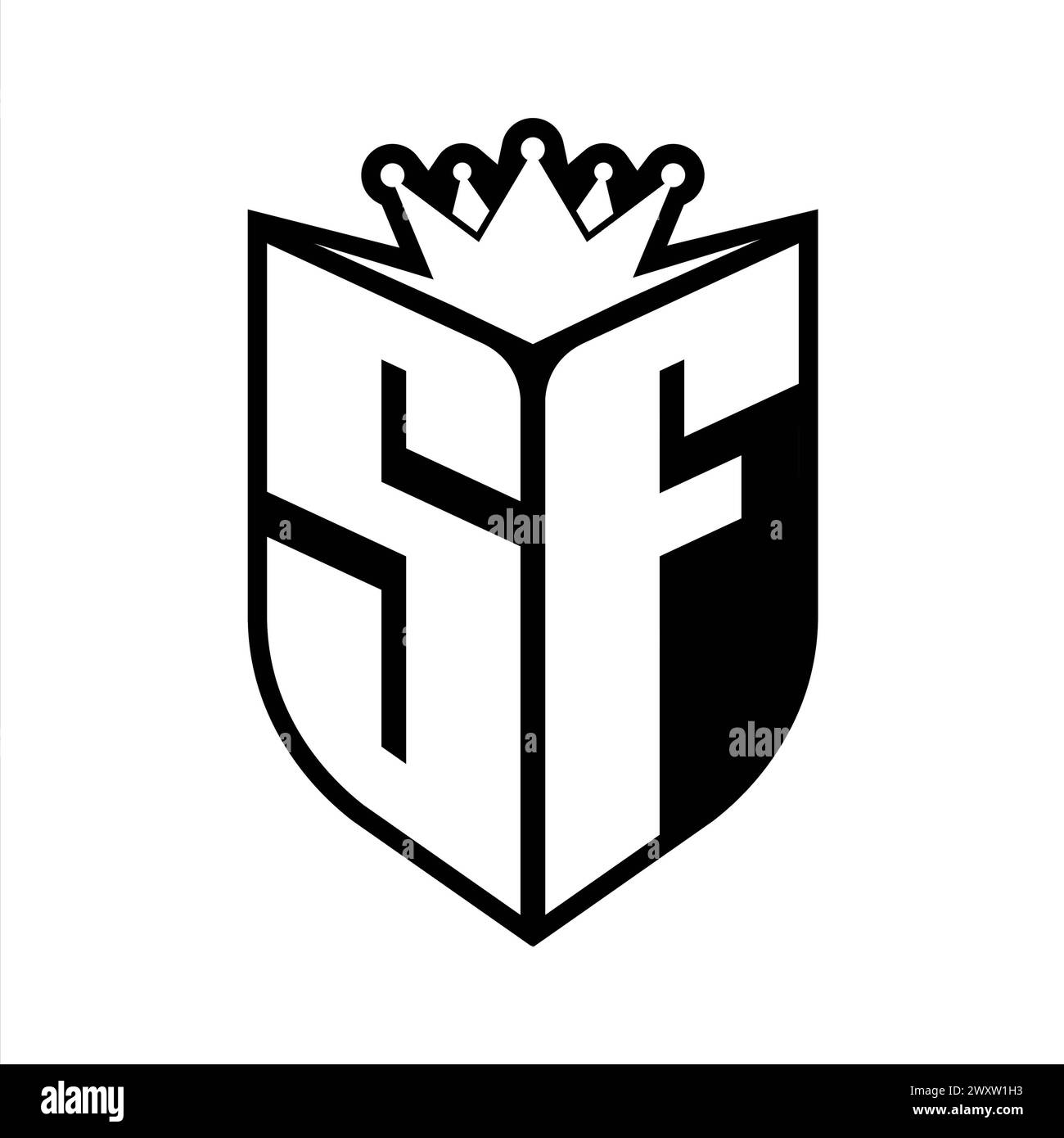 SF Letter bold monogram with shield shape and sharp crown inside shield ...
