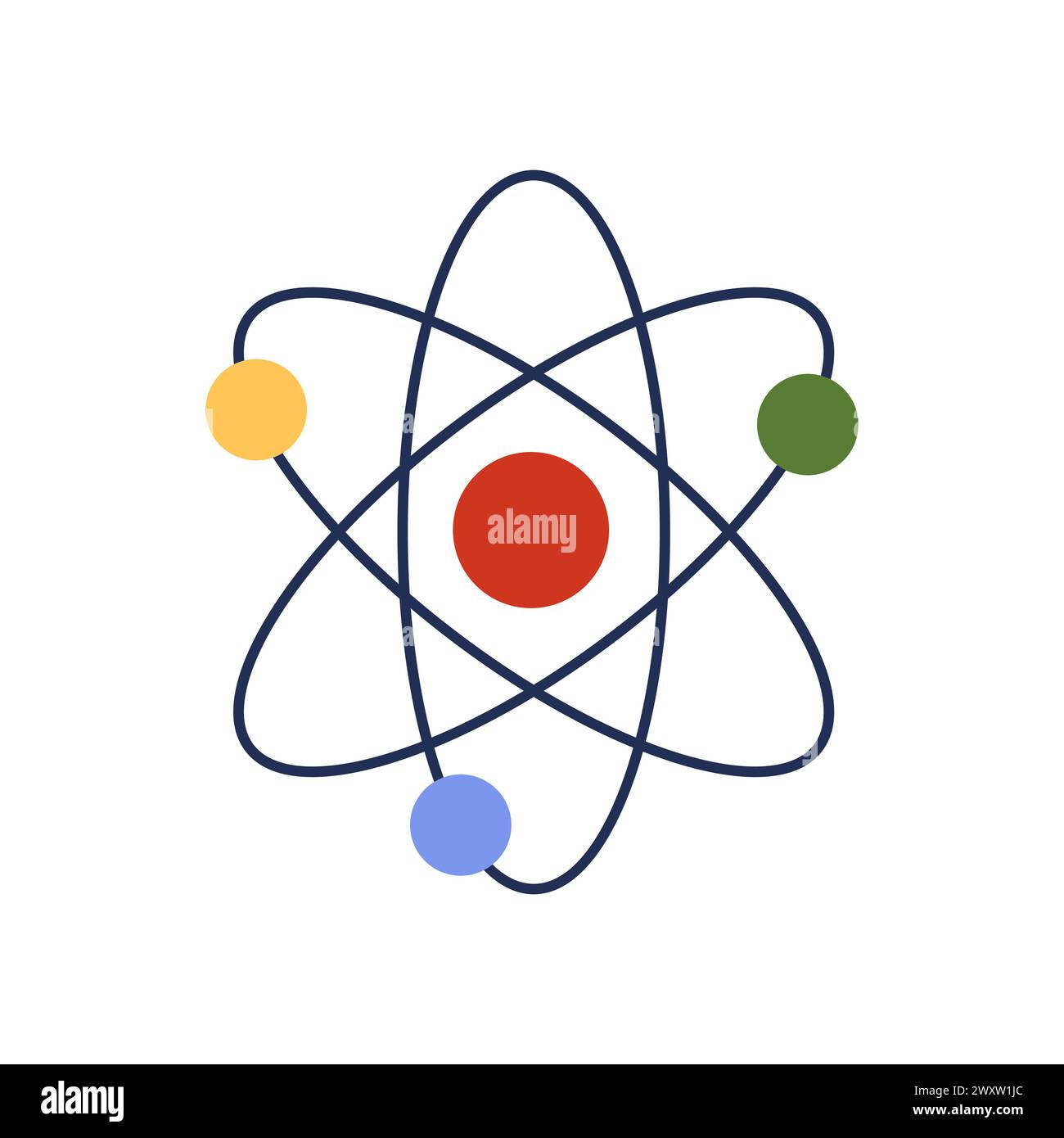Structure Of Atom With Round Nucleus And Colorful Electrons In Orbits