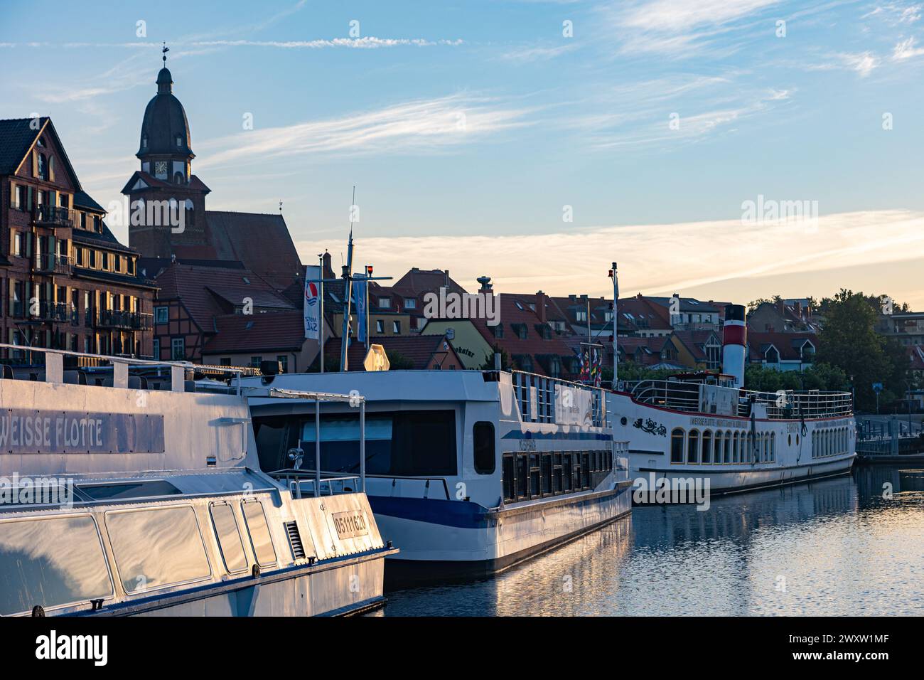 Waren an der Muritz, Germany - August 10, 2022: view at the harbor with ...