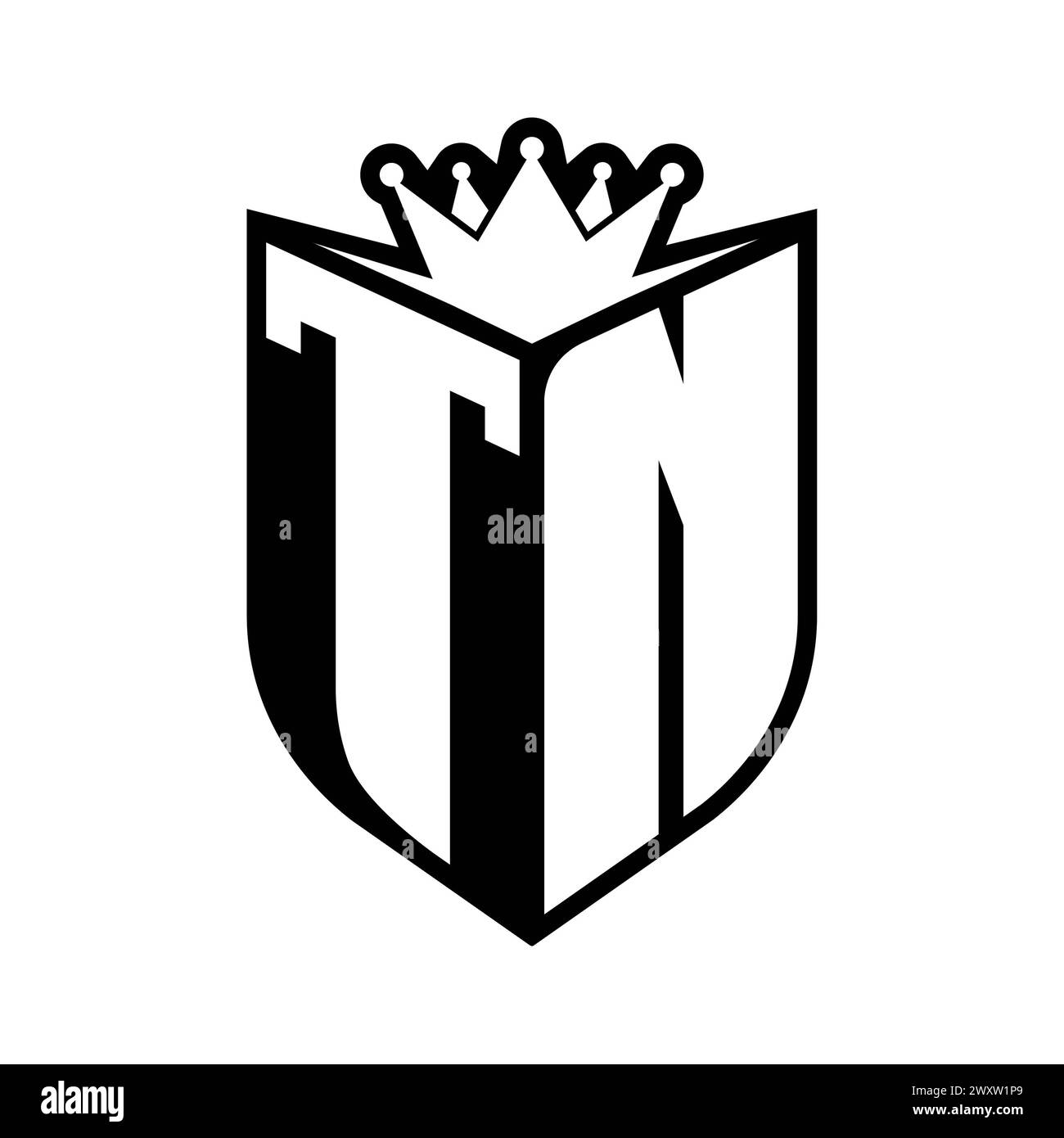 TN Letter bold monogram with shield shape and sharp crown inside shield ...