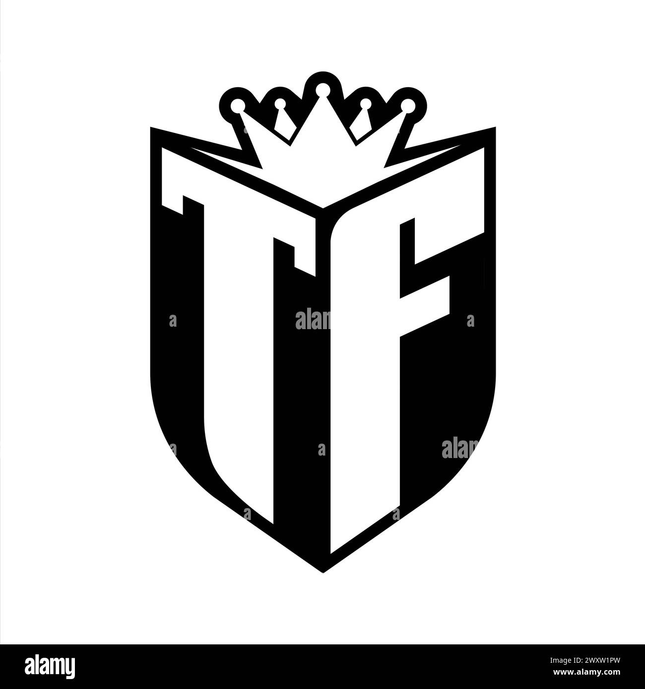 TF Letter bold monogram with shield shape and sharp crown inside shield ...