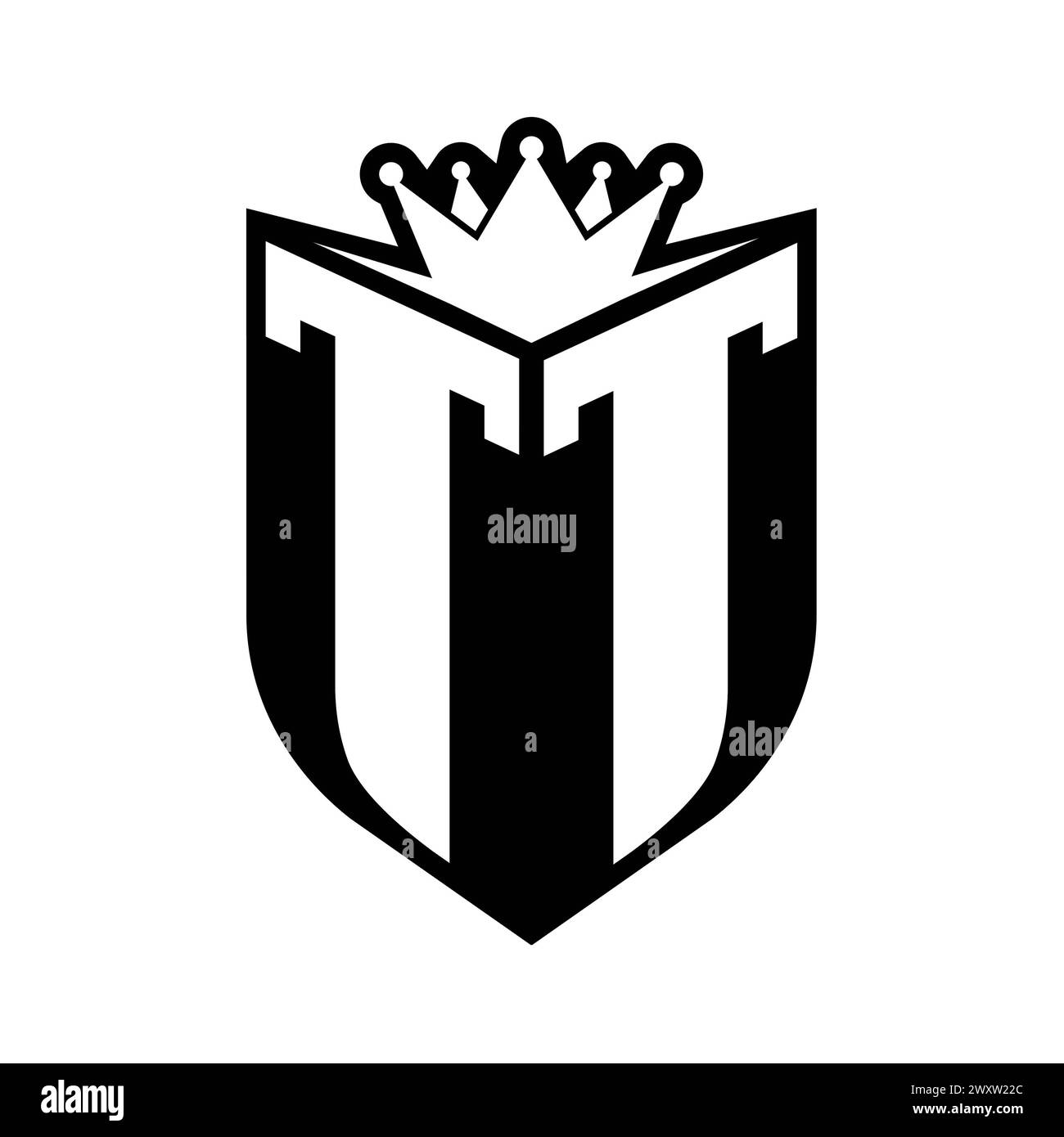 TT Letter bold monogram with shield shape and sharp crown inside shield ...