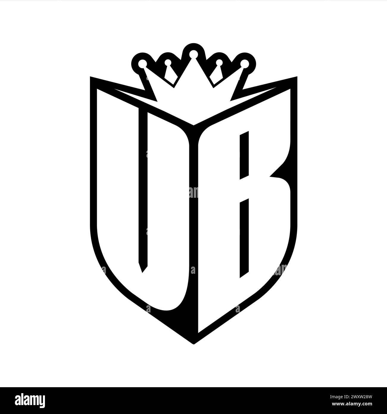 VB Letter bold monogram with shield shape and sharp crown inside shield ...