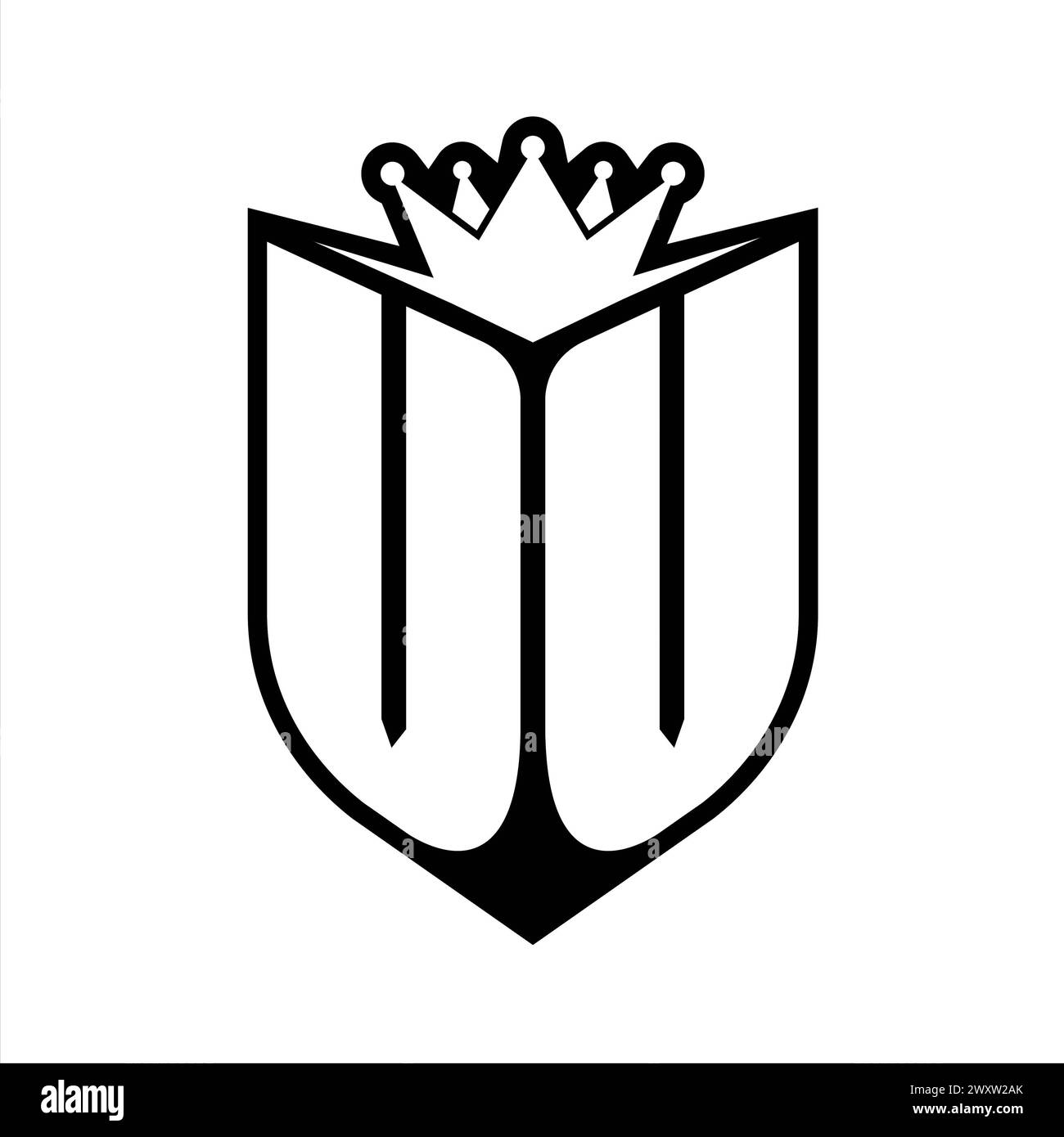 VV Letter bold monogram with shield shape and sharp crown inside shield ...
