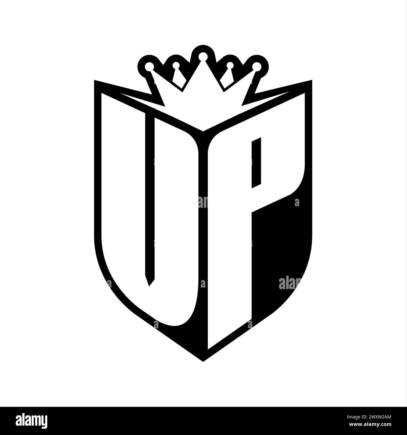 VP Letter bold monogram with shield shape and sharp crown inside shield ...