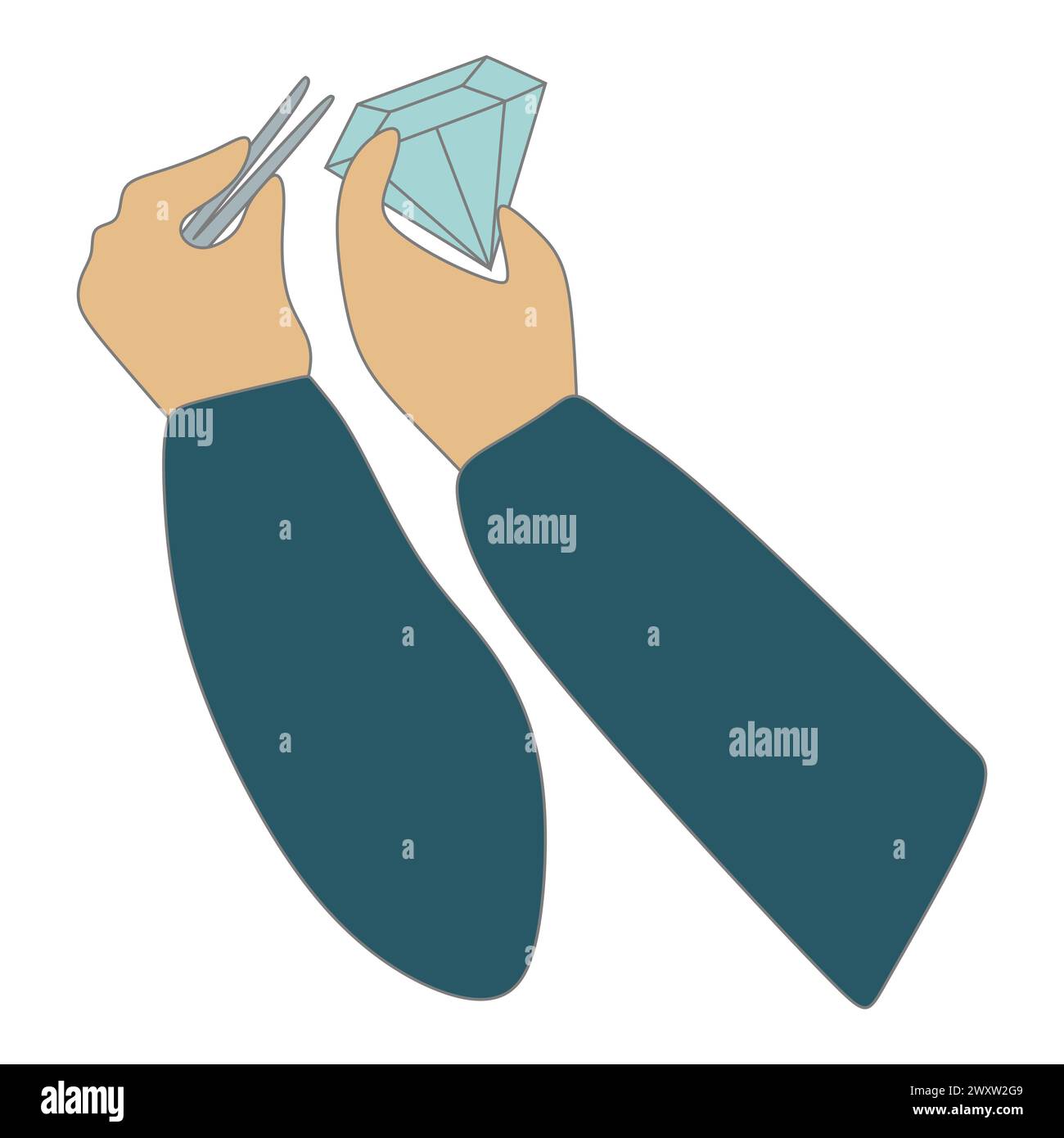 Jeweler Hand holds Big Red Gemstone and Tweezers. Vector Flat Cartoon ...