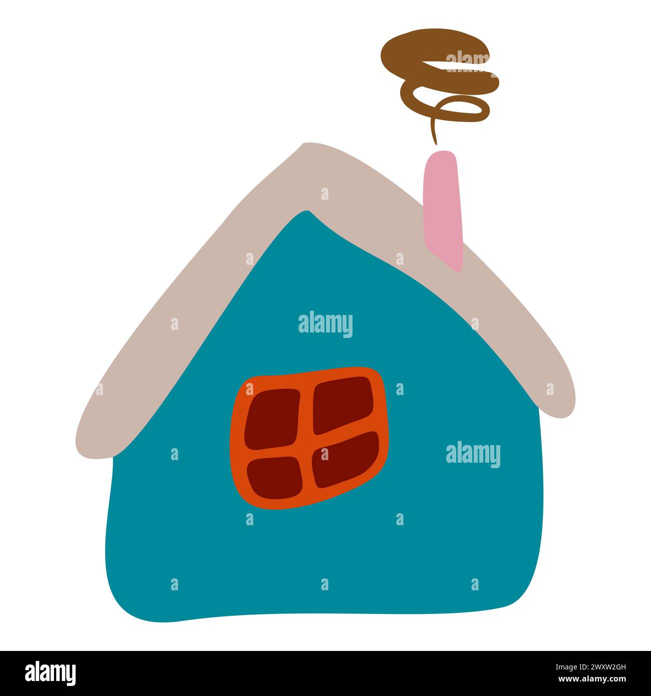 Small Colorful crooked house in Flat style with Smoke from Chimney ...