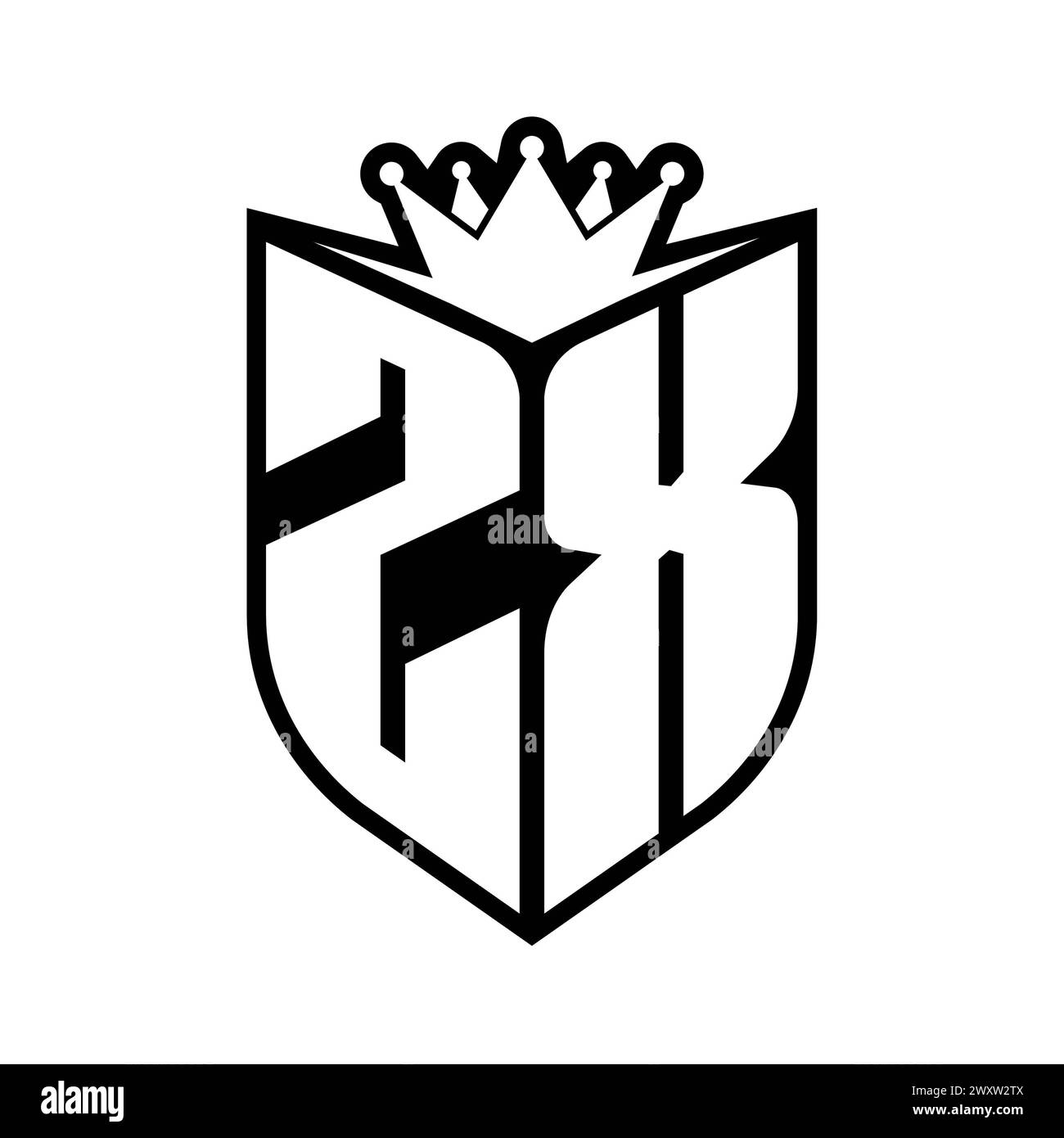 ZX Letter bold monogram with shield shape and sharp crown inside shield black and white color ...