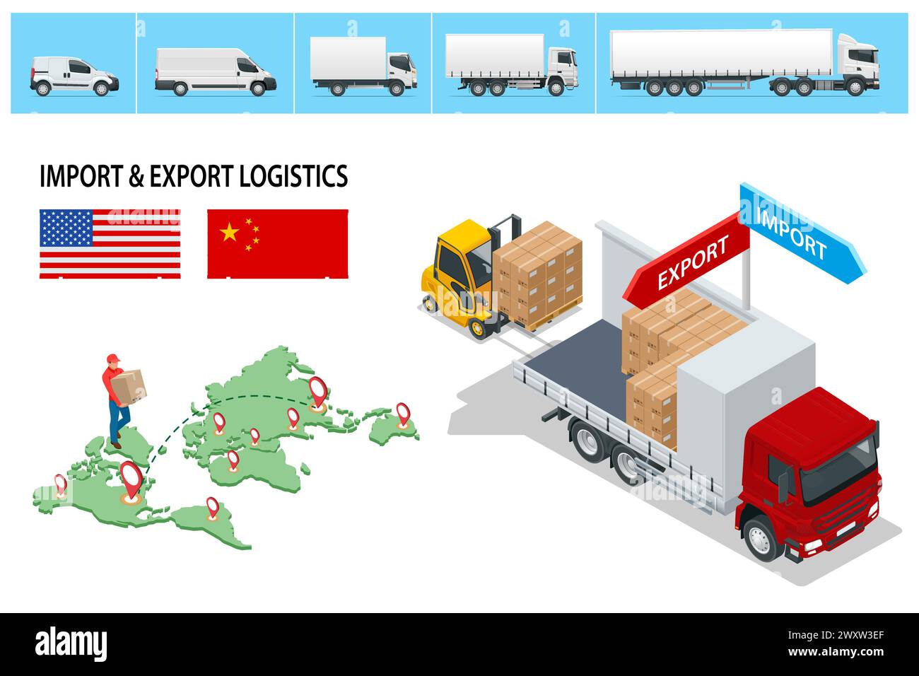 Isometric Shipping, Logistic Systems, Cargo transport. Cargo Truck transportation, delivery ...