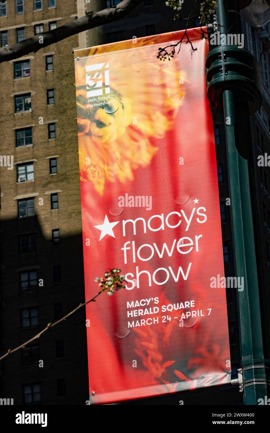 Macy's department store Flower Show Banner on W. 34th Street, New York City, USA 2024 Stock ...