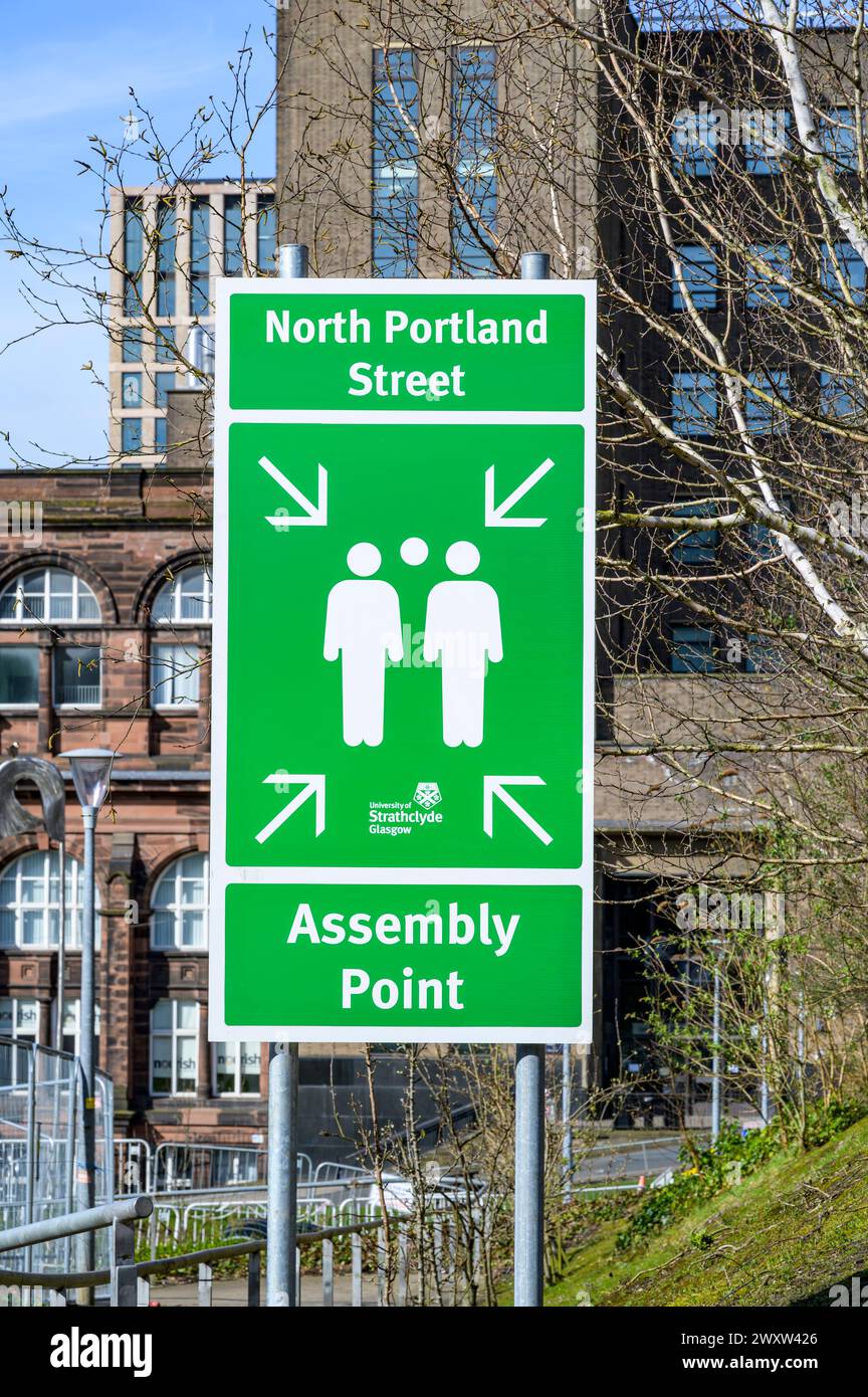 Green Assembly Point sign, Scotland, UK, Europe Stock Photo - Alamy