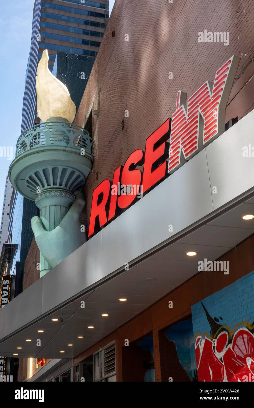 RiseNY is an interactive ride and attraction in Times Square, New York City, USA 2024 Stock ...