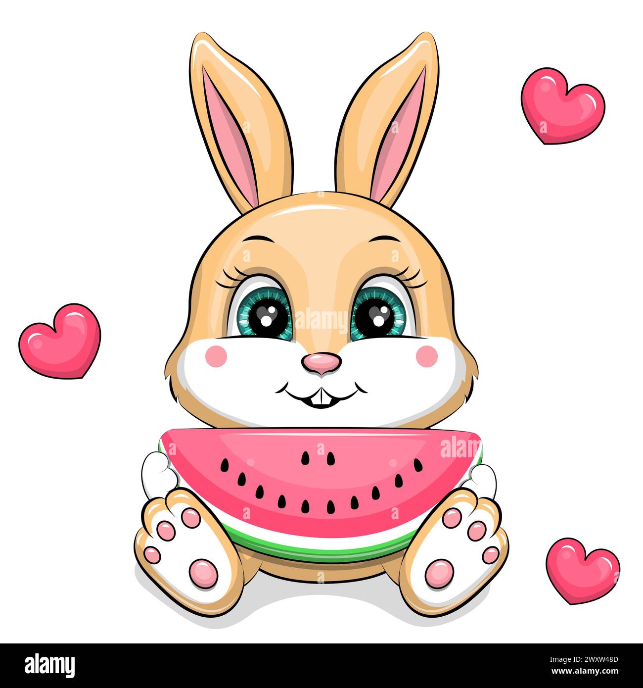Cute cartoon rabbit with watermelon. Vector illustration of an animal ...