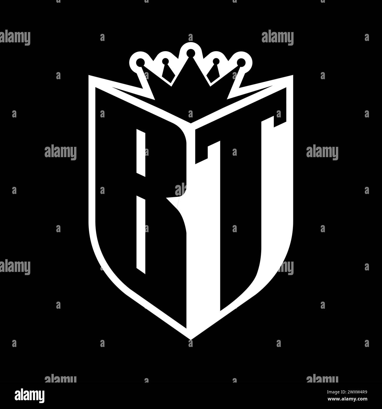 BT Letter bold monogram with shield shape and sharp crown inside shield ...
