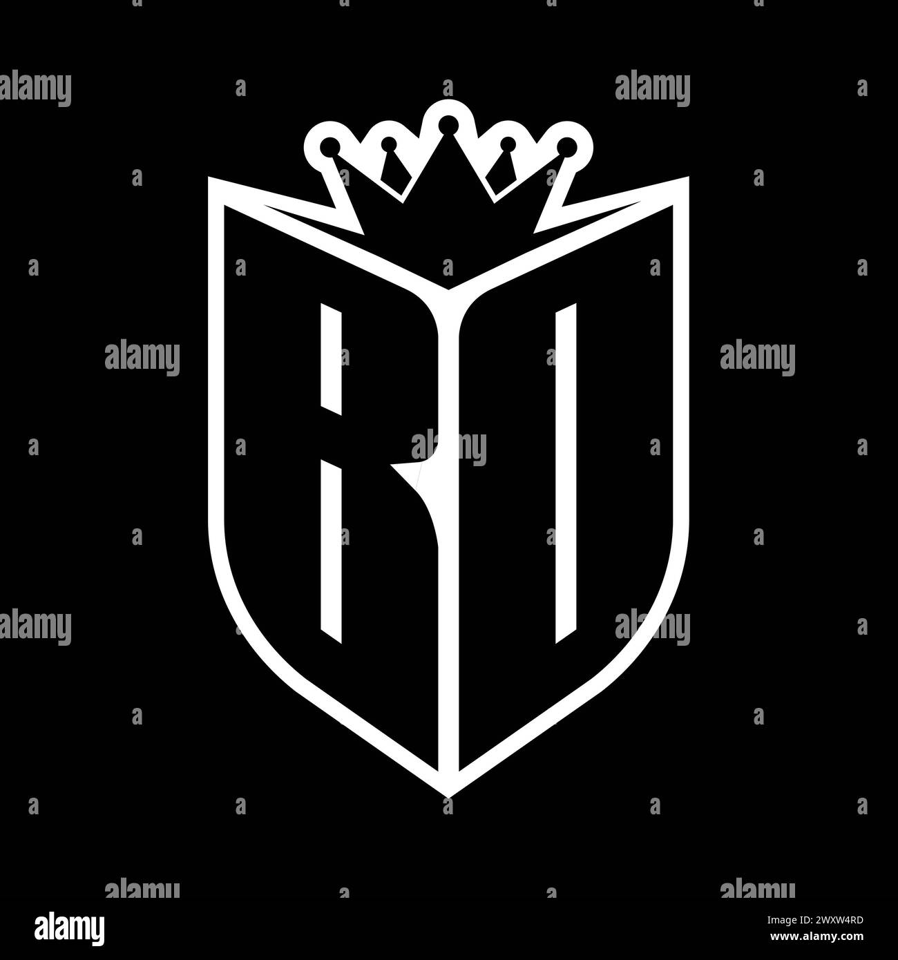 BO Letter bold monogram with shield shape and sharp crown inside shield ...