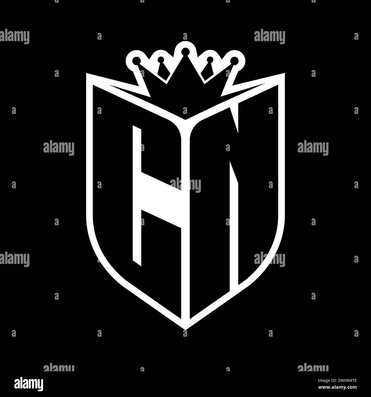 CN Letter bold monogram with shield shape and sharp crown inside shield ...