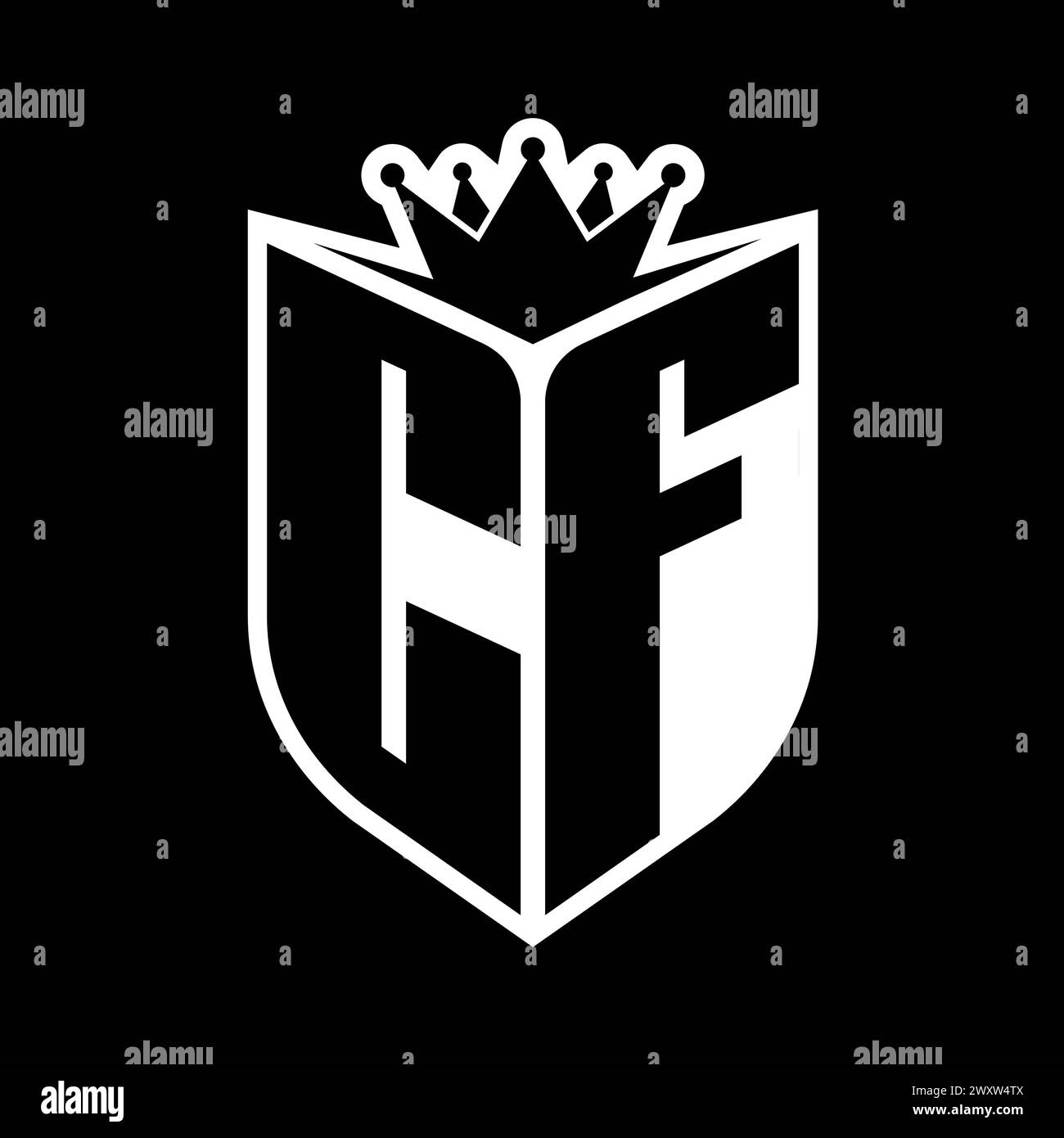 CF Letter bold monogram with shield shape and sharp crown inside shield ...