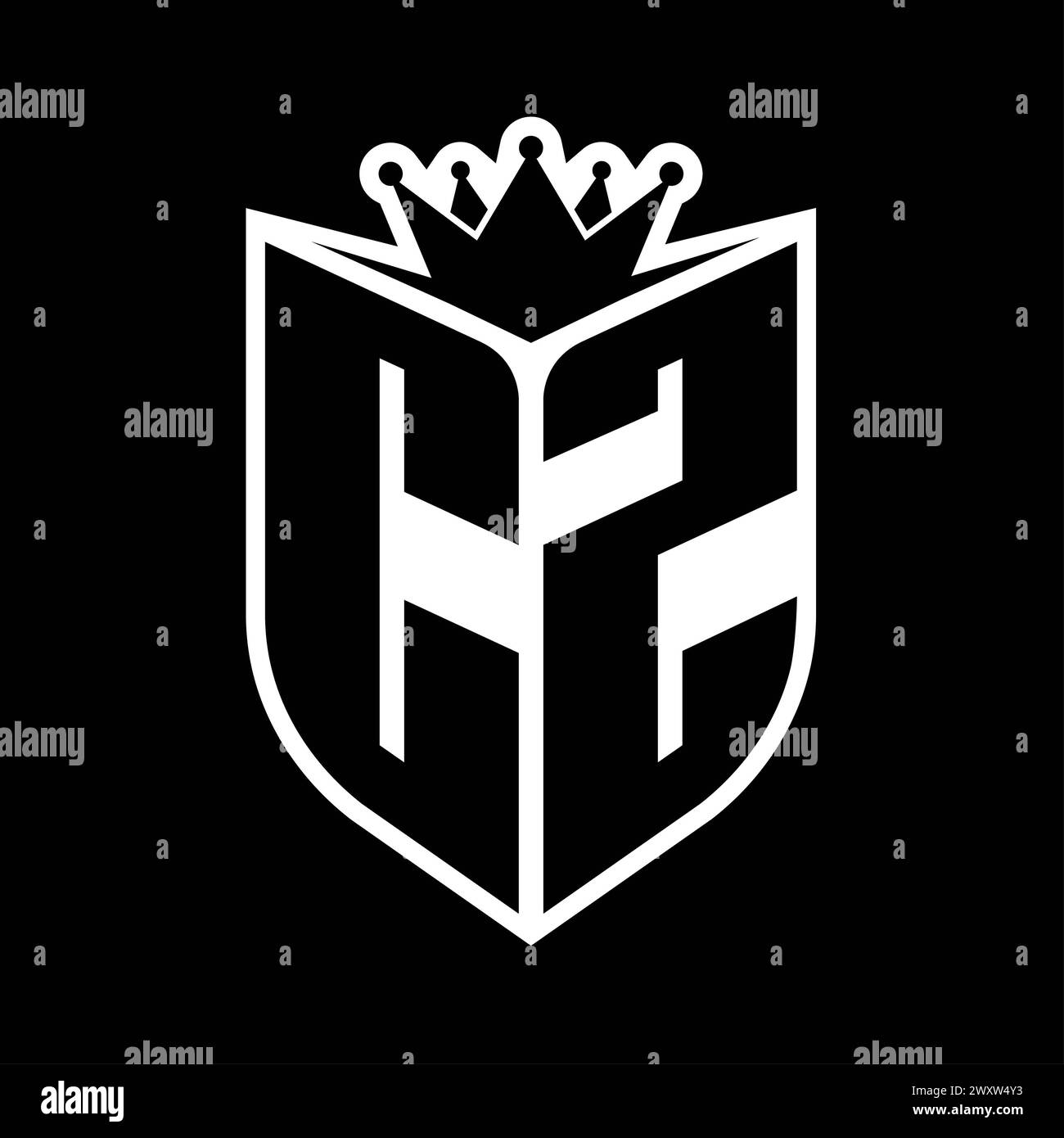 CZ Letter bold monogram with shield shape and sharp crown inside shield black and white color ...