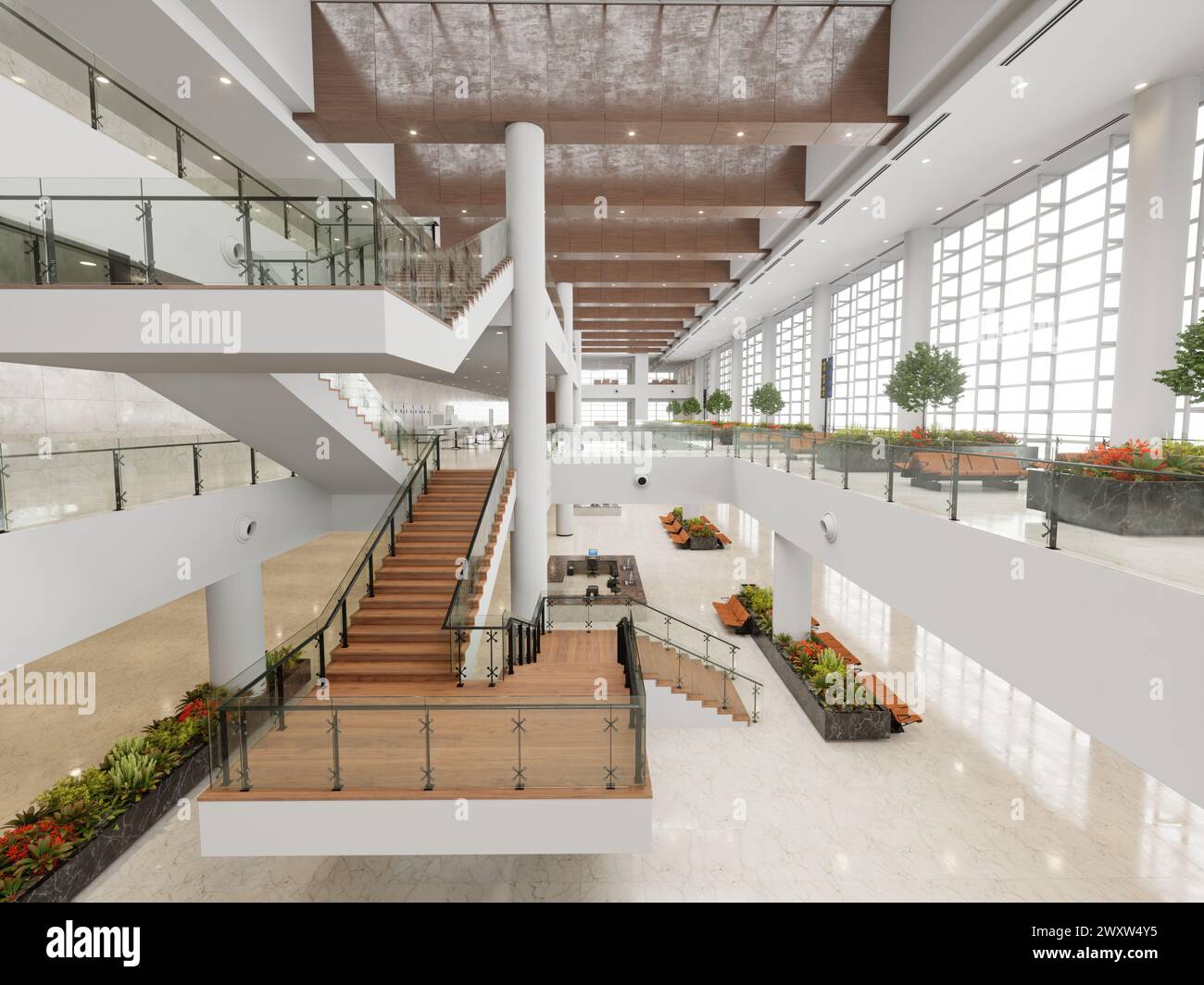 modern office building interior with stairs and plants Stock Photo - Alamy