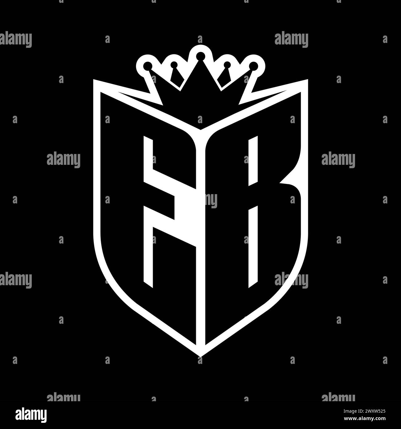 EB Letter bold monogram with shield shape and sharp crown inside shield ...