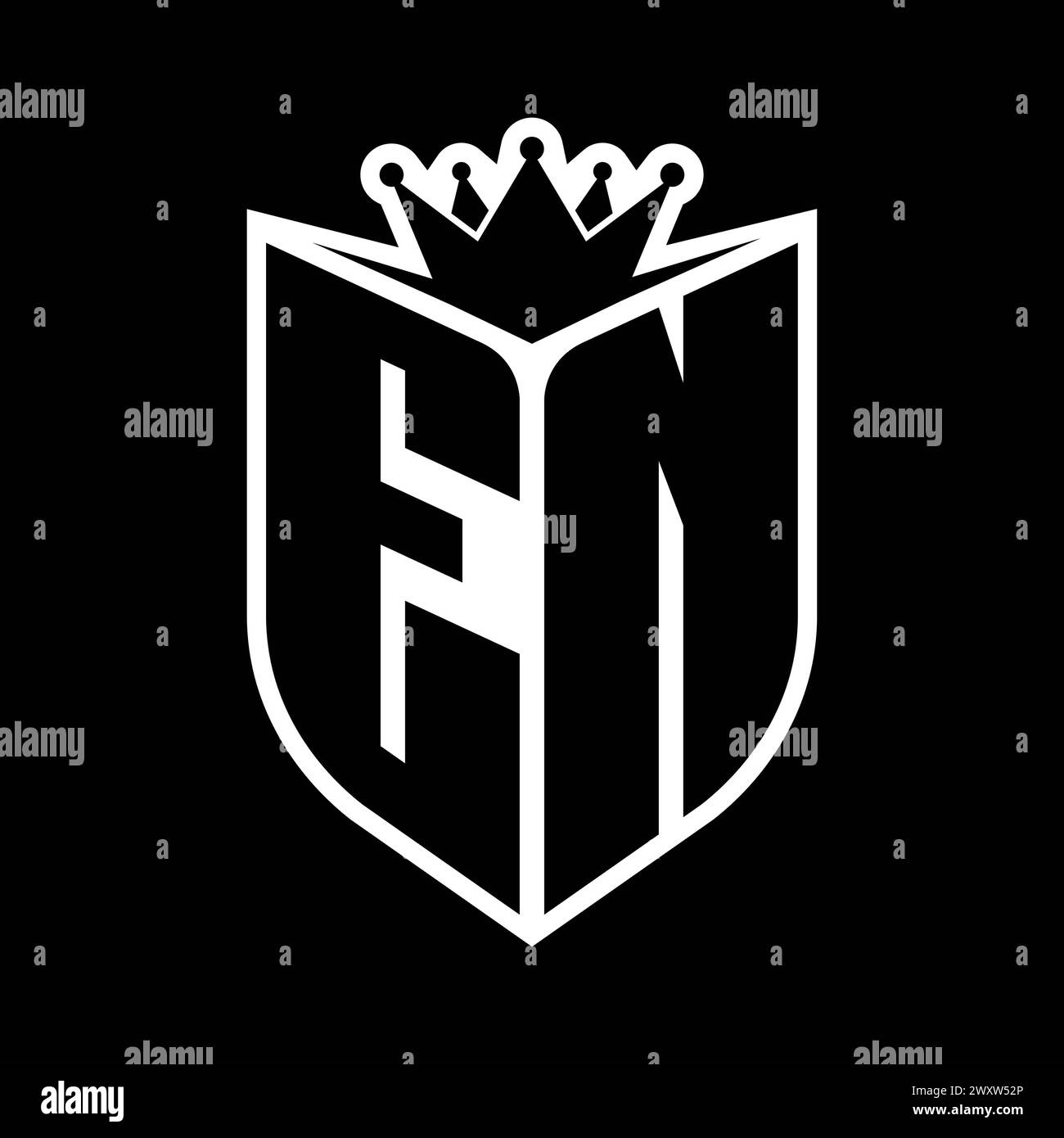 EN Letter bold monogram with shield shape and sharp crown inside shield ...