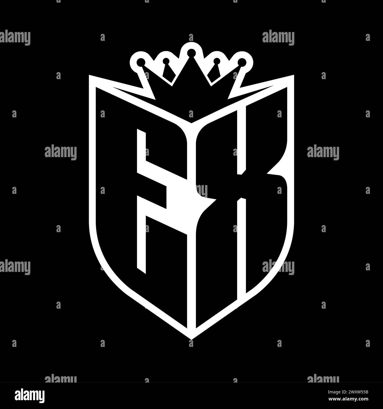 Ex Letter Bold Monogram With Shield Shape And Sharp Crown Inside Shield Black And White Color