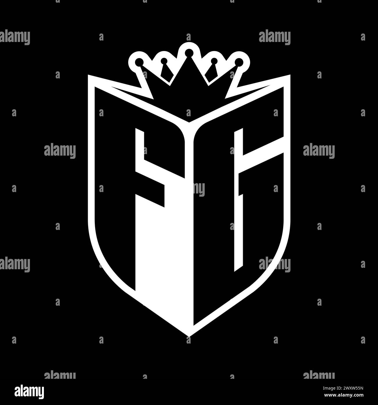 FG Letter bold monogram with shield shape and sharp crown inside shield ...