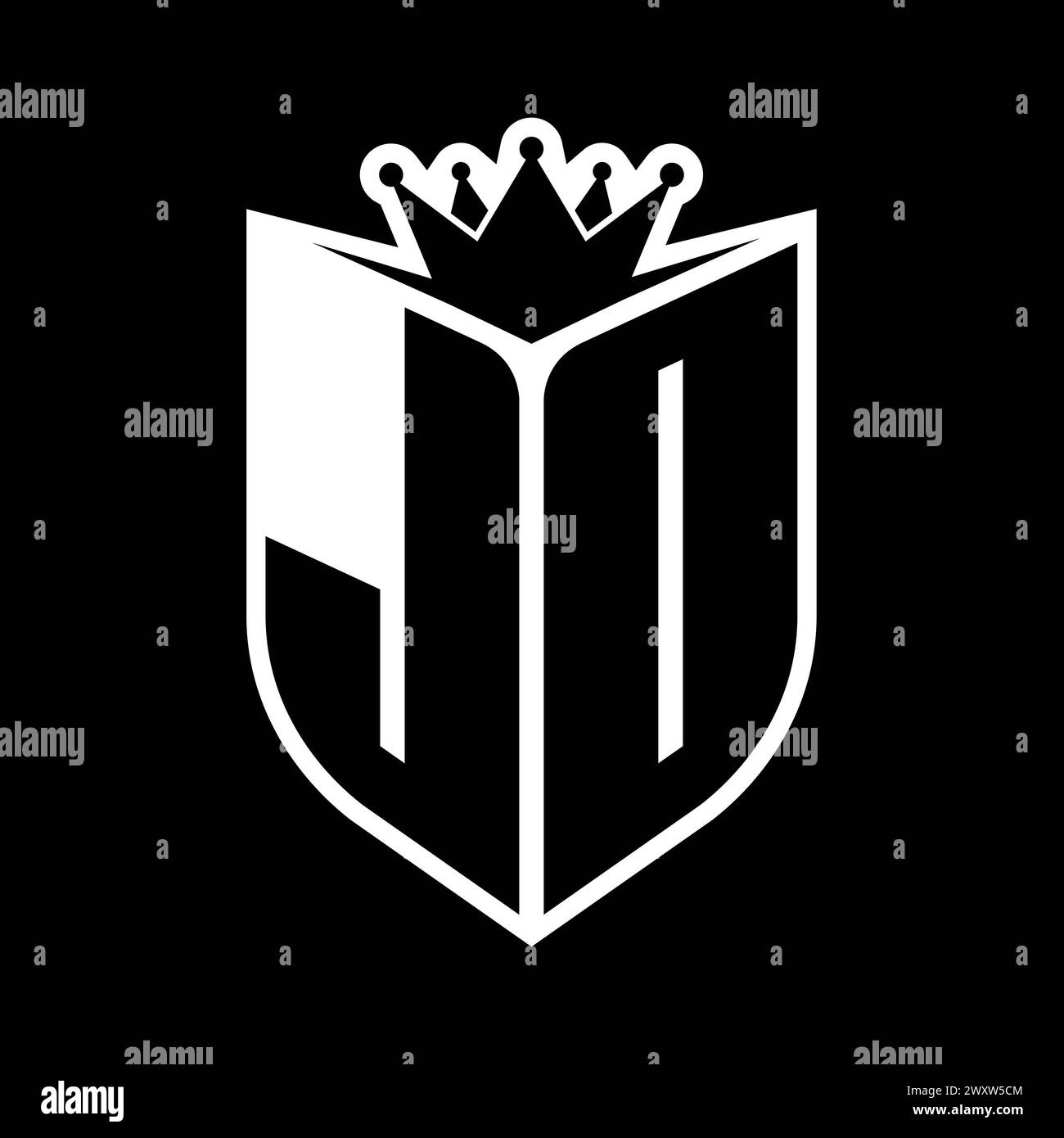 JO Letter bold monogram with shield shape and sharp crown inside shield ...