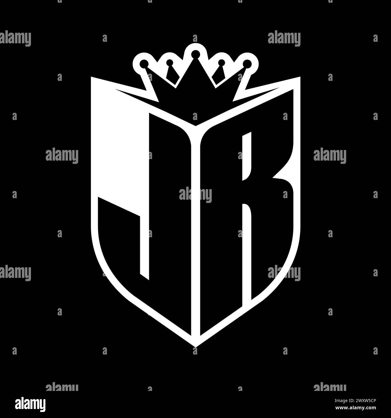 JR Letter bold monogram with shield shape and sharp crown inside shield ...