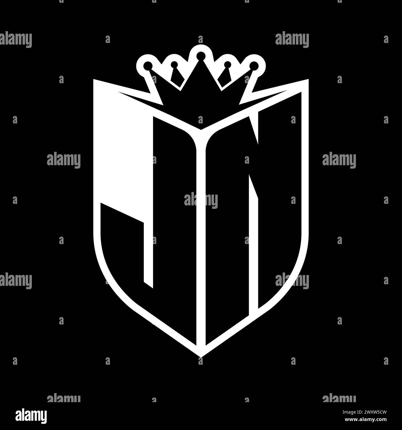 JN Letter bold monogram with shield shape and sharp crown inside shield ...