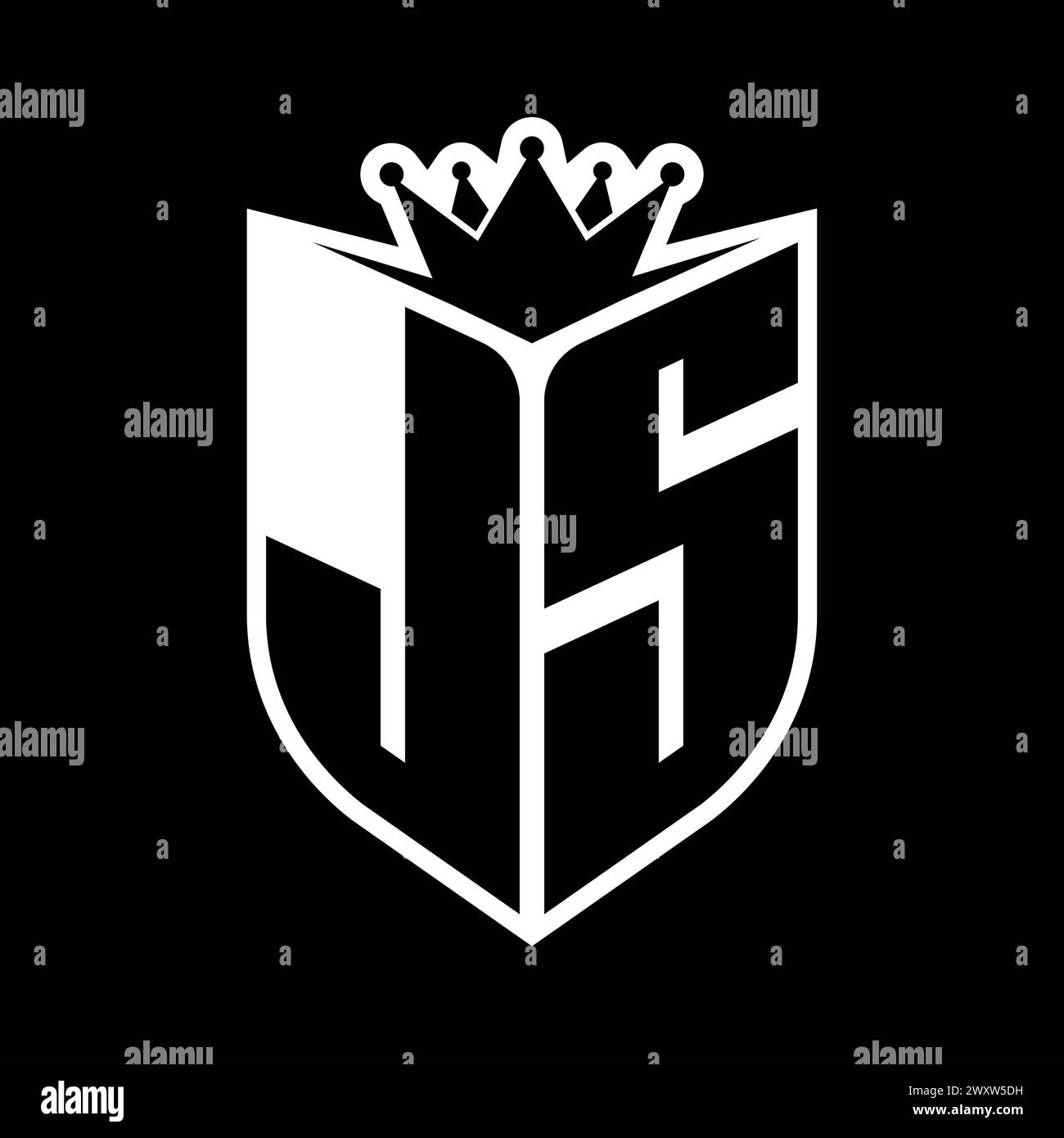 JS Letter bold monogram with shield shape and sharp crown inside shield ...