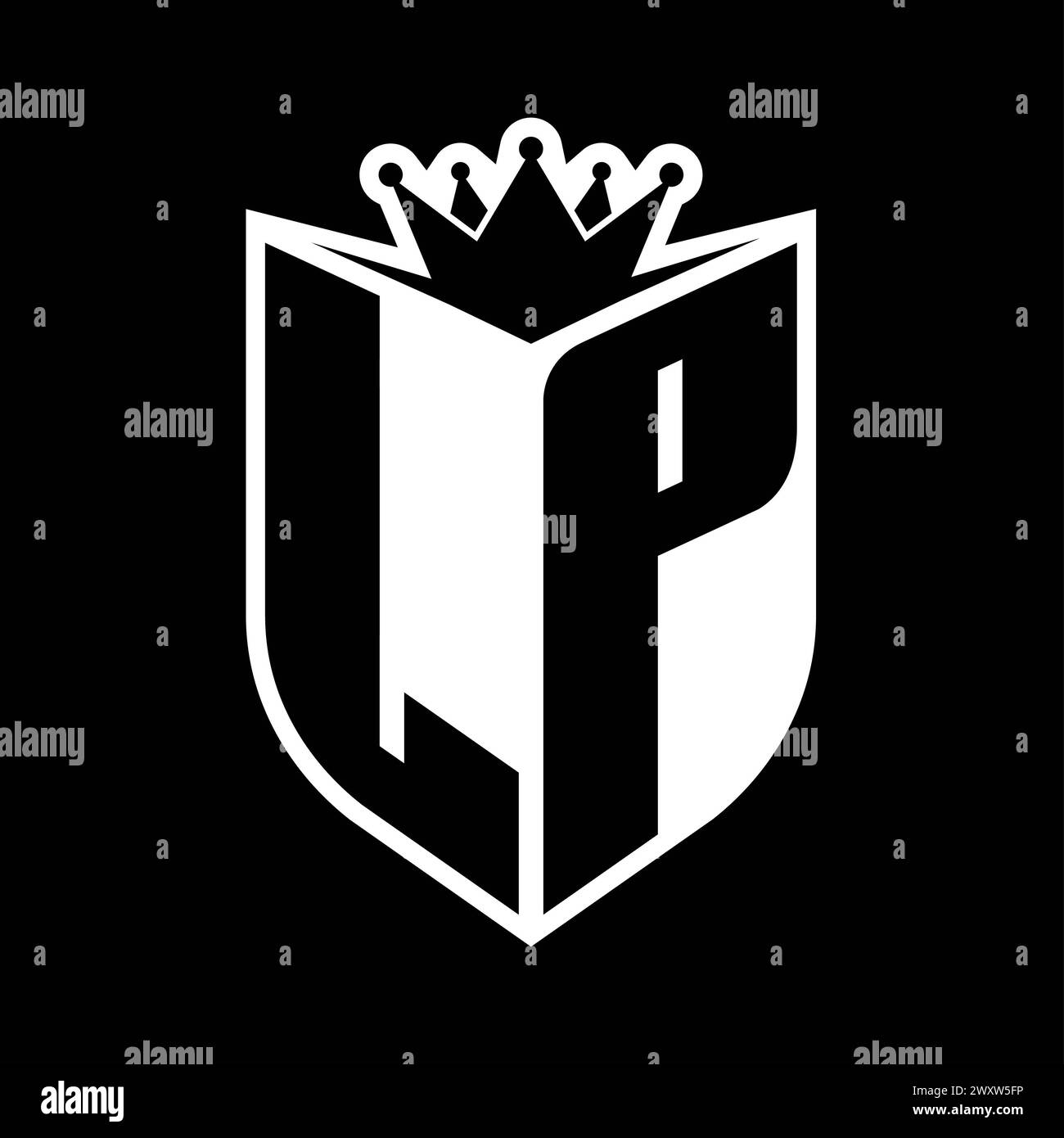 LP Letter bold monogram with shield shape and sharp crown inside shield ...