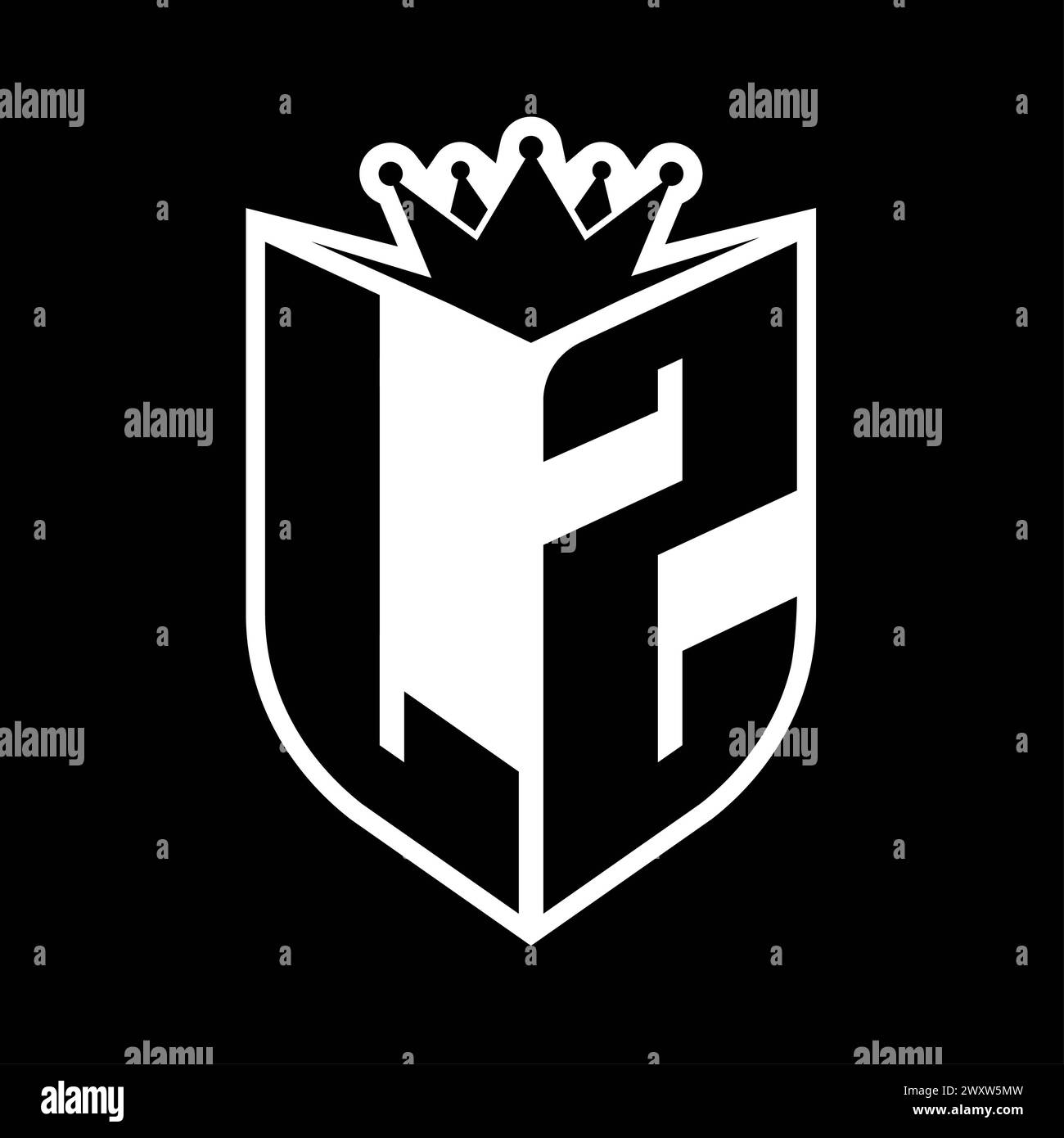 LZ Letter bold monogram with shield shape and sharp crown inside shield ...