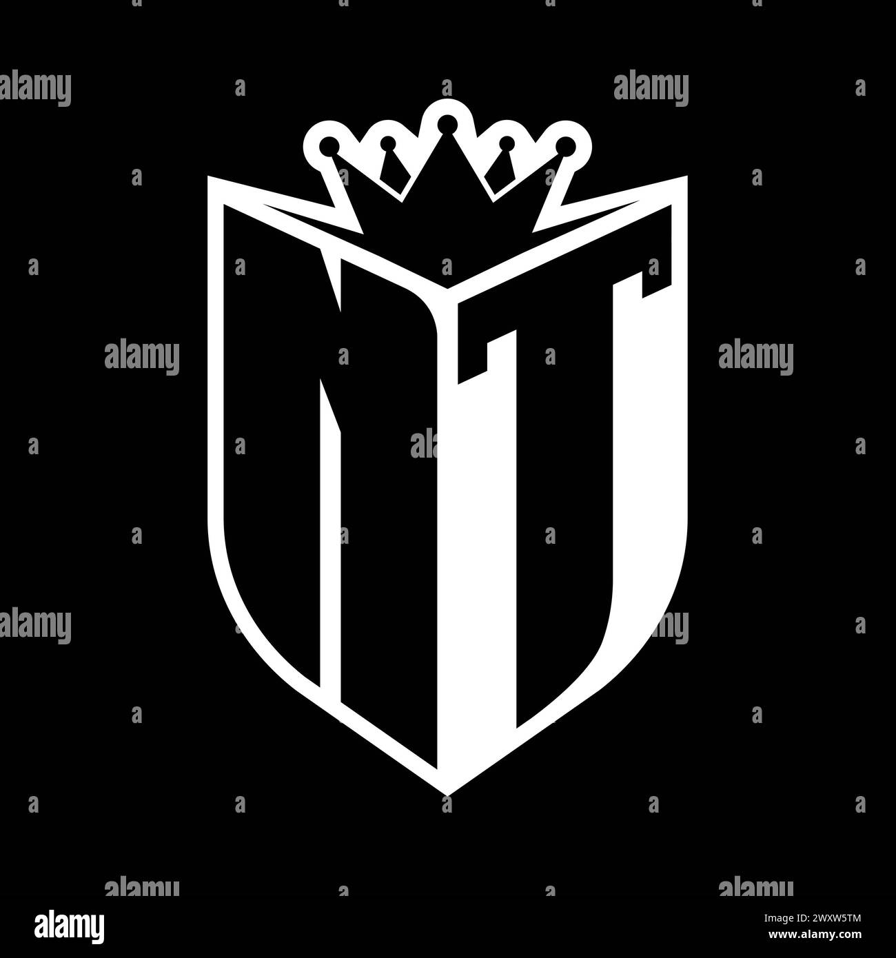 NT Letter bold monogram with shield shape and sharp crown inside shield ...