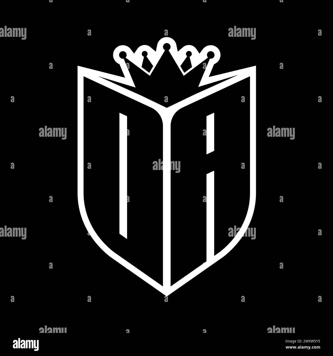 OA Letter bold monogram with shield shape and sharp crown inside shield ...