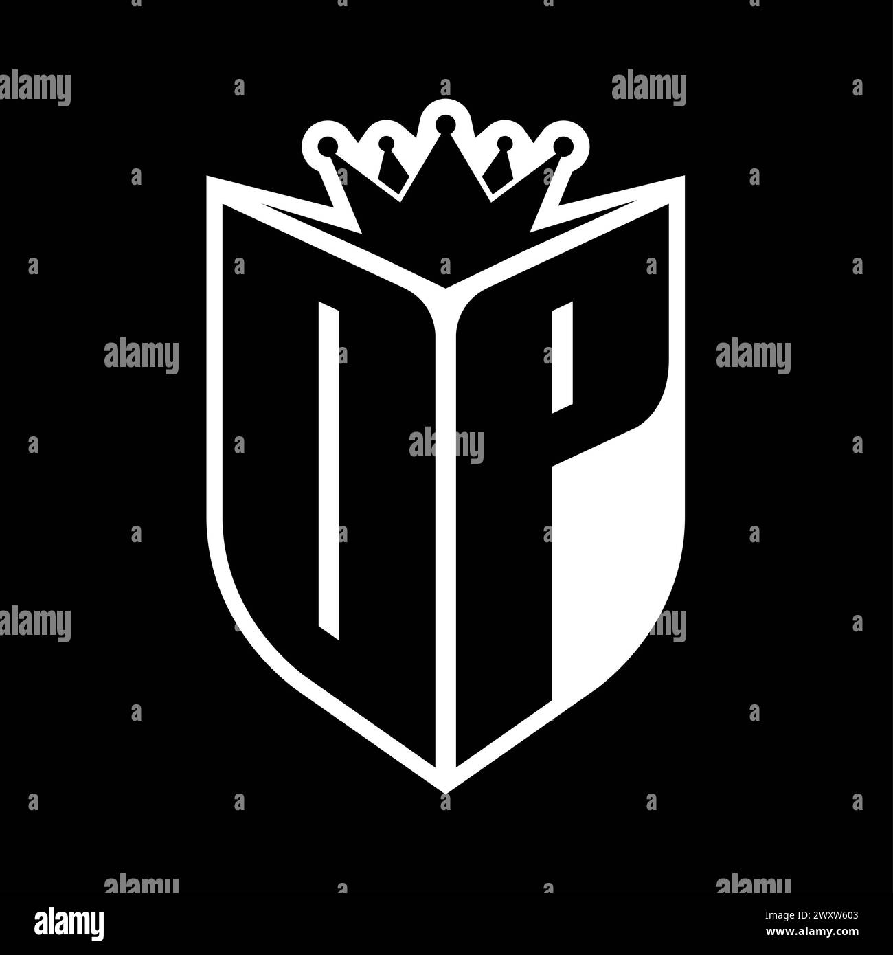 OP Letter bold monogram with shield shape and sharp crown inside shield ...