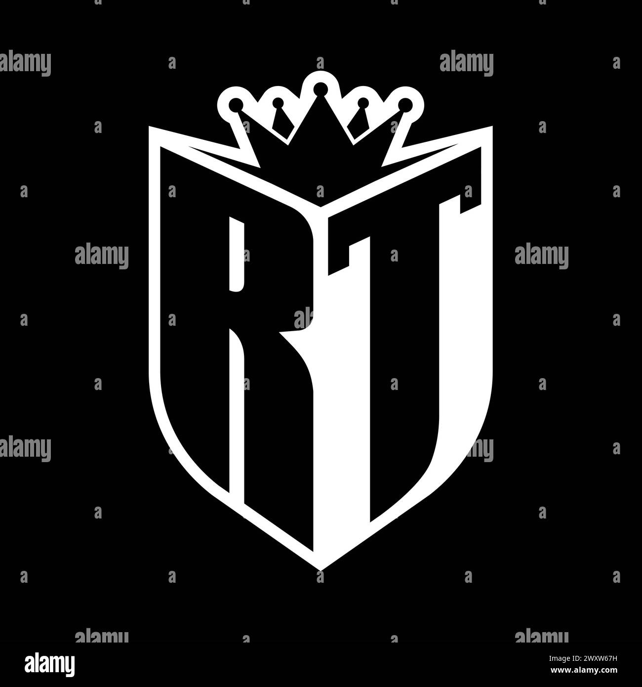 RT Letter bold monogram with shield shape and sharp crown inside shield ...