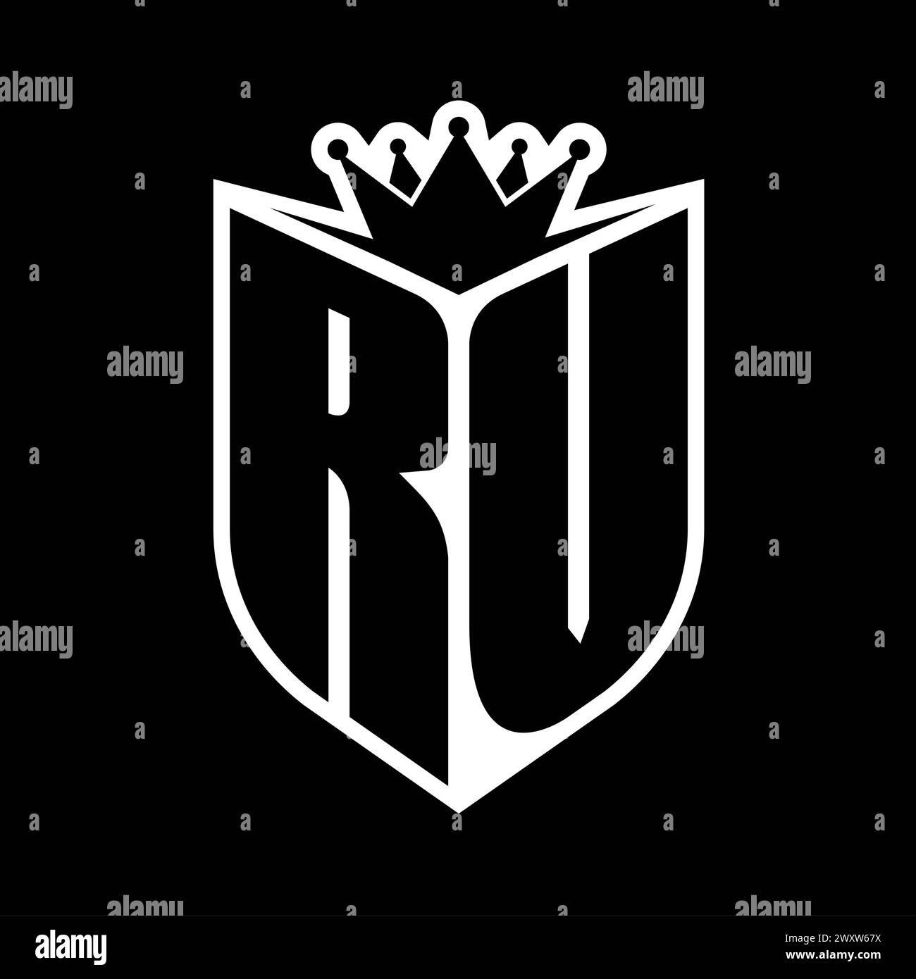 RV Letter bold monogram with shield shape and sharp crown inside shield ...