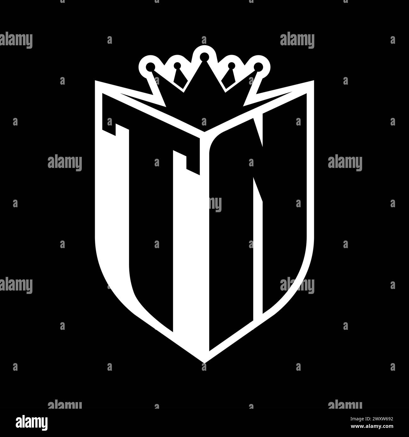 TN Letter bold monogram with shield shape and sharp crown inside shield ...