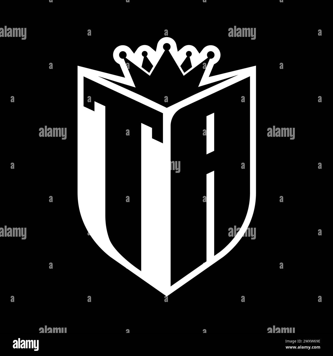 TA Letter bold monogram with shield shape and sharp crown inside shield black and white color ...