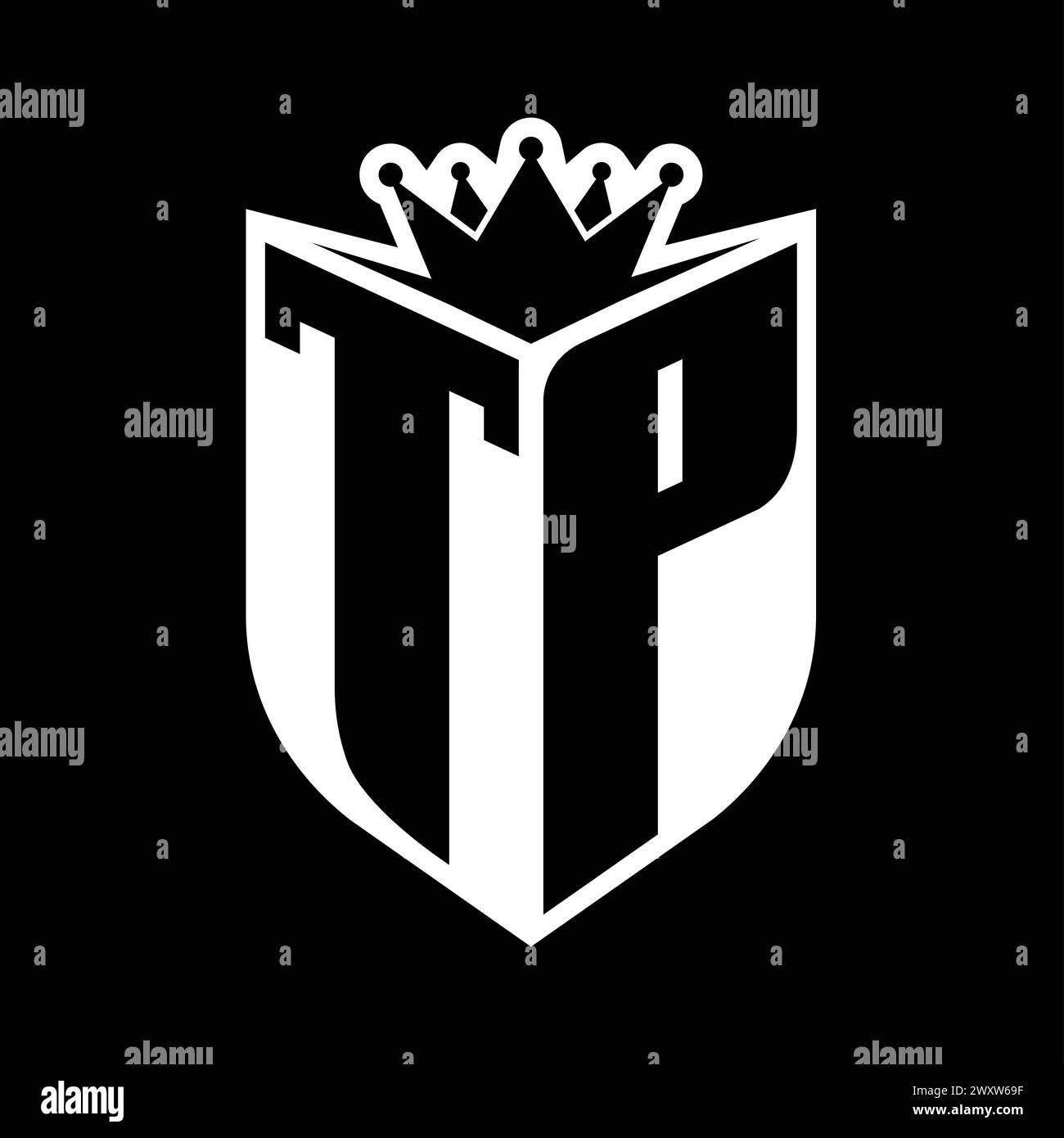 TP Letter bold monogram with shield shape and sharp crown inside shield ...