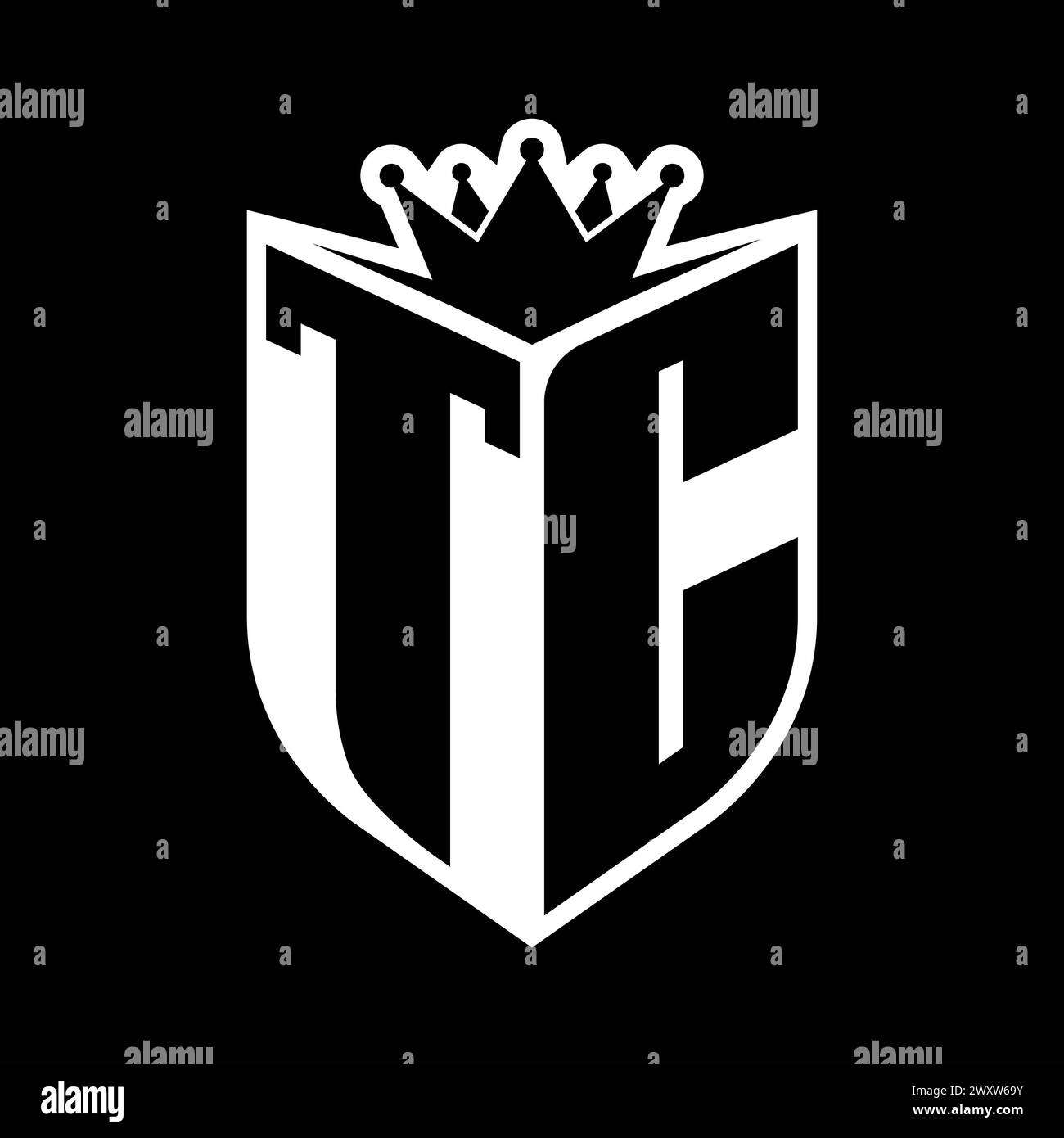 TC Letter bold monogram with shield shape and sharp crown inside shield black and white color ...