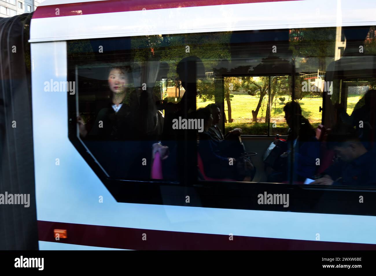 Pyongyang, North Korea - May 6, 2019: Public transport in Pyongyang ...
