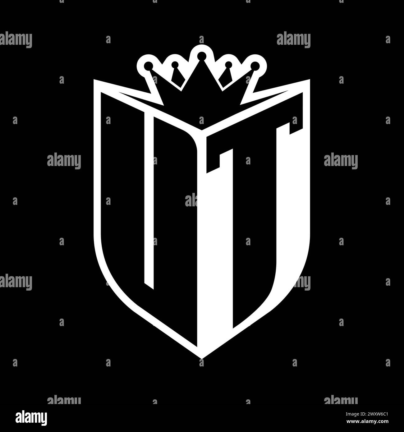 UT Letter bold monogram with shield shape and sharp crown inside shield ...