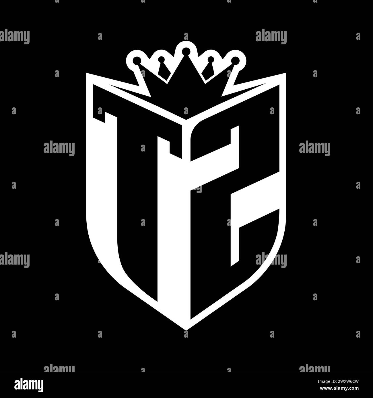 TZ Letter bold monogram with shield shape and sharp crown inside shield ...