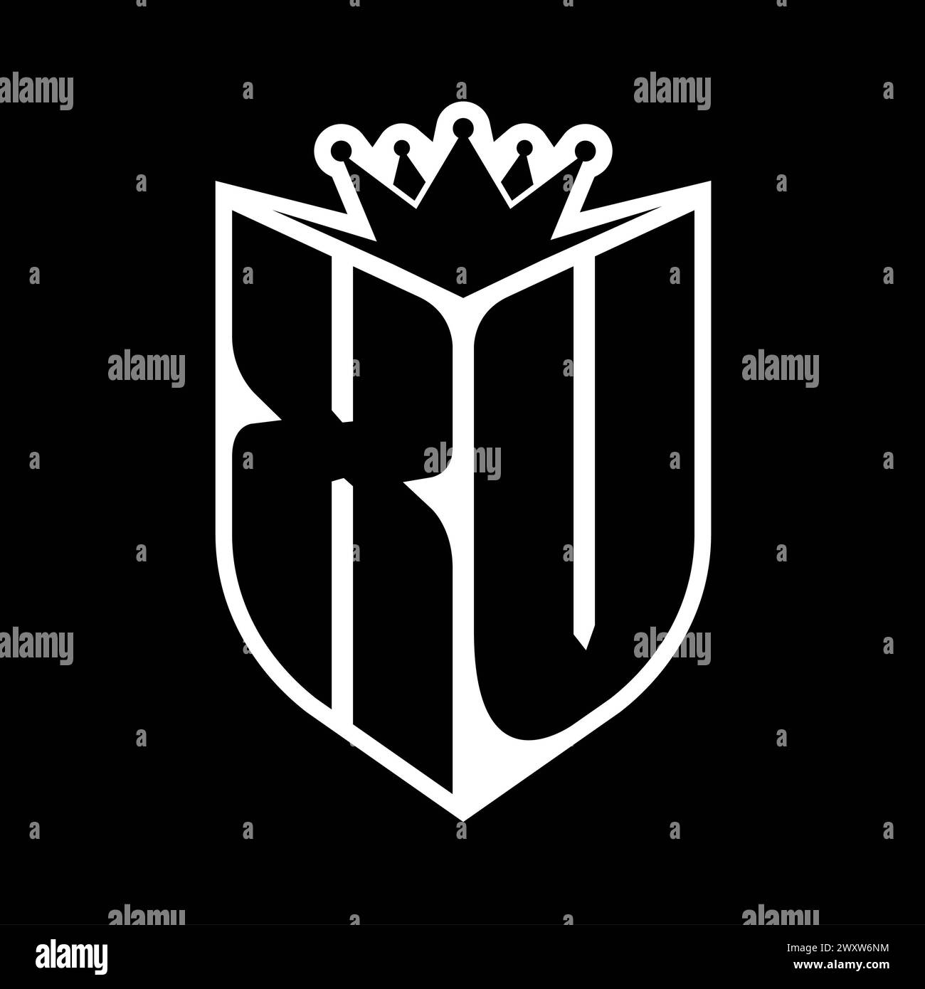 XV Letter bold monogram with shield shape and sharp crown inside shield ...