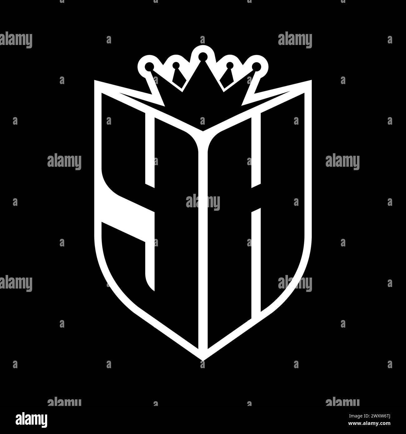 YH Letter bold monogram with shield shape and sharp crown inside shield ...