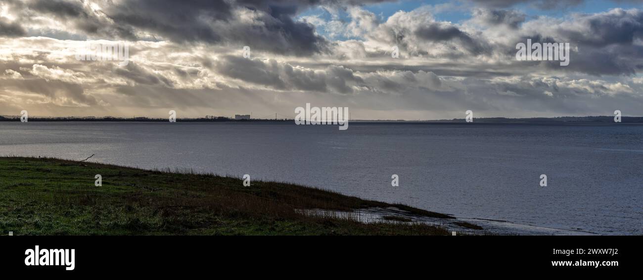 View of the River Severn from Sharpness Docks, with Oldbury Magnox ...