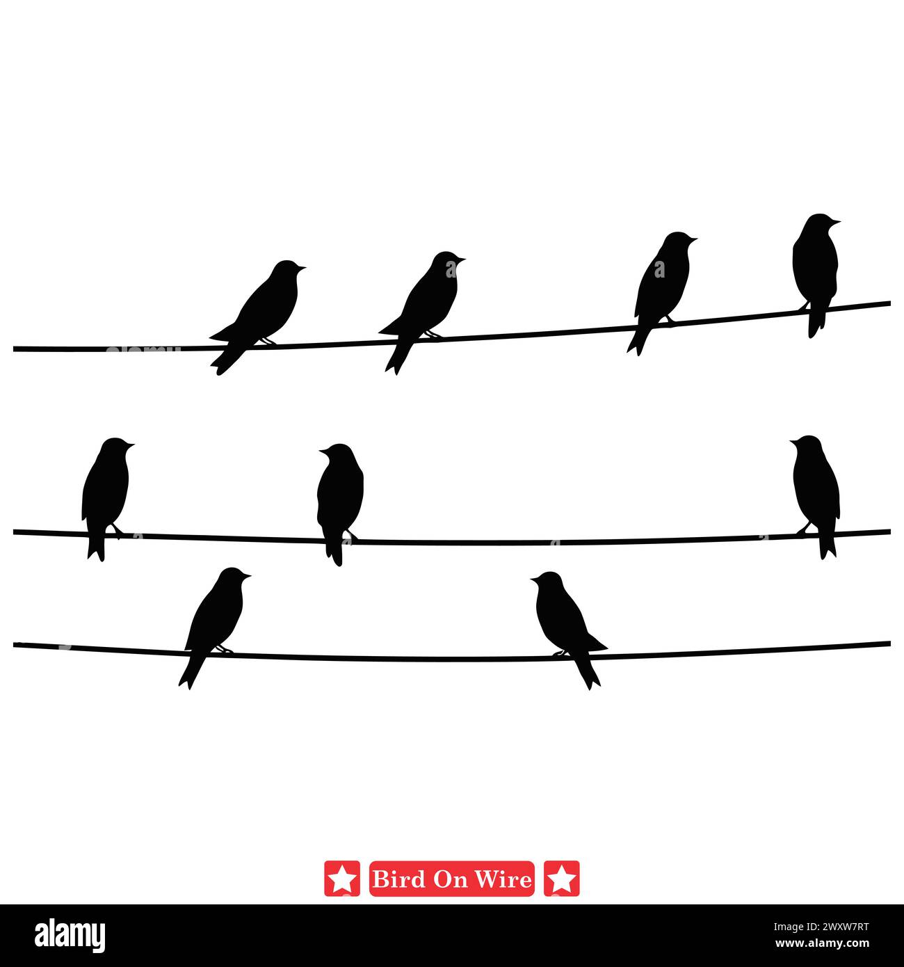 Swooping Swirls Dynamic Birds on Wire Silhouettes Stock Vector Image ...